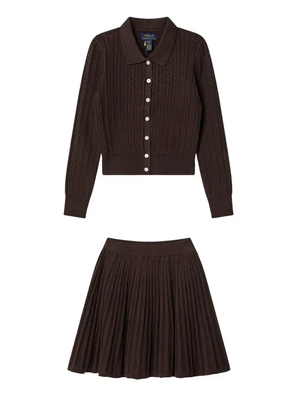 Polo Ralph Lauren Set With Polo Cardigan And Cotton Skirt - Brown