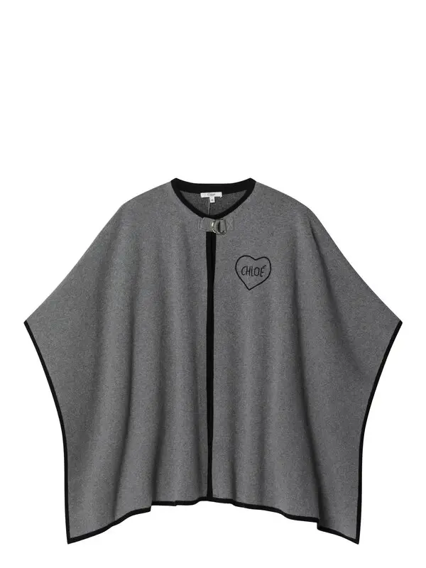 Chloé Melange Cape In Cotton And Wool - Grey