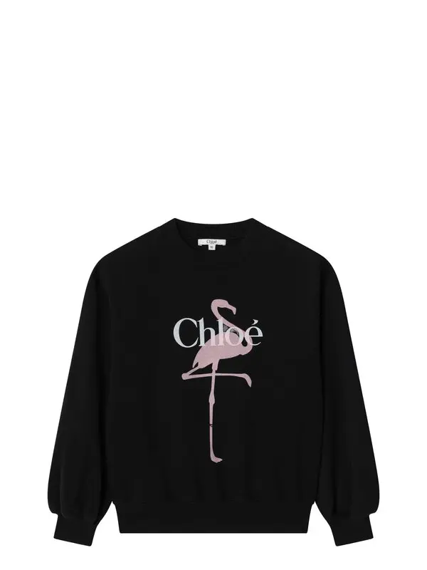 Chloé Cotton Sweatshirt With Flamingo Print - Black