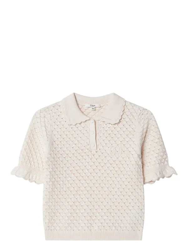 Chloé Ivory Polo Shirt In Perforated Cotton - White