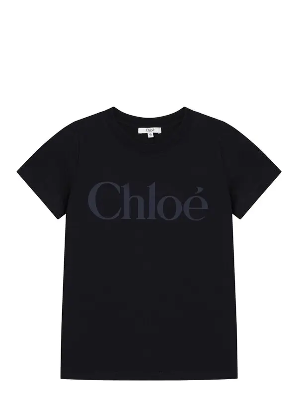 Chloé Navy Cotton T-shirt With Logo Print - Blue