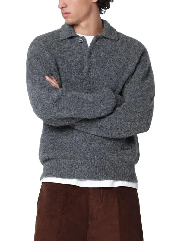 AMI Paris Charcoal Gray Wool And Alpaca Polo Shirt - Grey