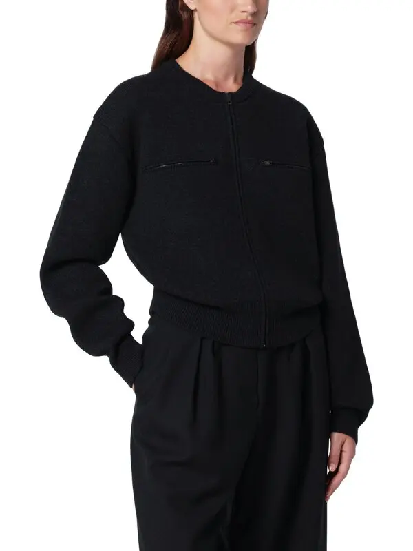 LEMAIRE Charcoal-colored Alpaca Blend Zip-up Sweater - Black