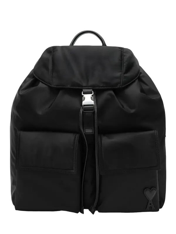 AMI Paris Marcel Nylon Backpack - Black