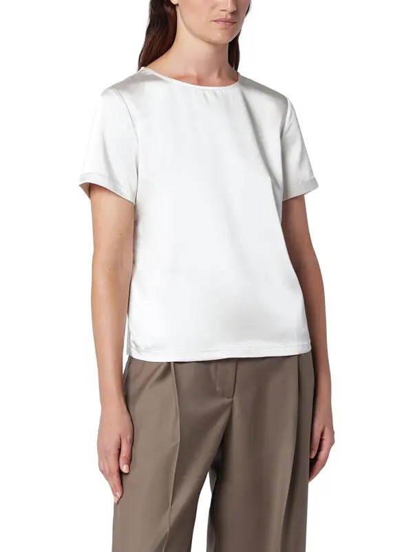 Max Mara Cream Satin Crew Neck T-shirt - Beige