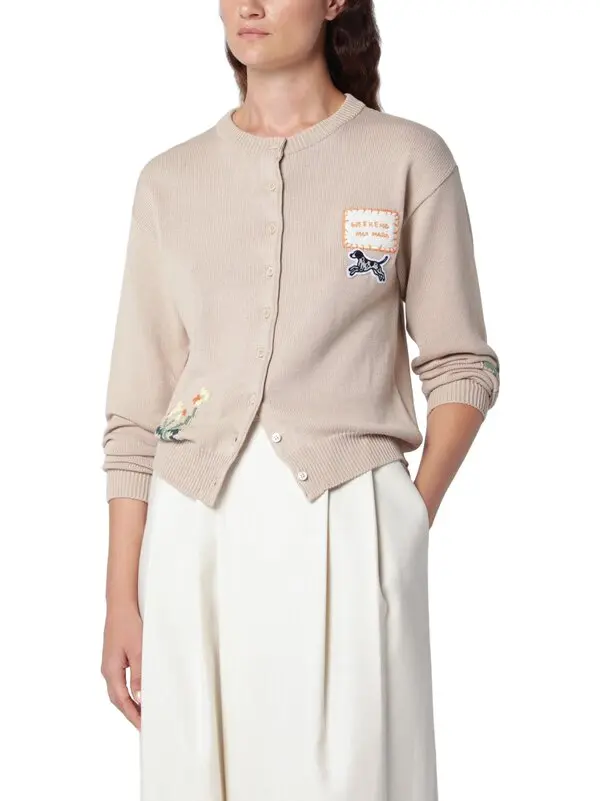 Max Mara Almond Cardigan In Cotton With Inlays - Beige