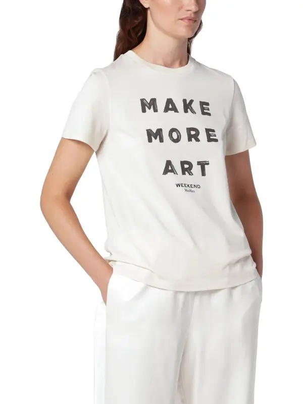 Max Mara Cream T-shirt In Cotton With Logo Print - Beige