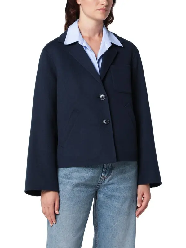 Max Mara Cropped Jacket In Wool-blend Cloth - Blue