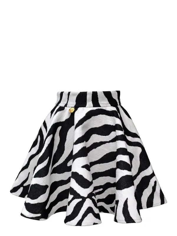 KARGEDE White / Black Zebra Print Flared Mini Skirt - White/black