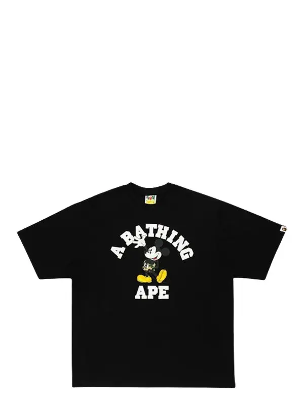 A BATHING APE X Disney Mickey Mouse College Relaxed Fit Tee - Black