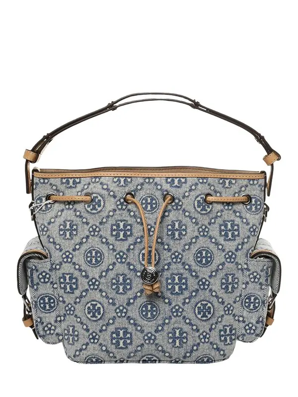 Tory Burch Pockets T Monogram Denim Bucket Bag 'powder - Blue