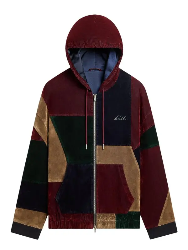 Kith Patchwork Flocked Denim Nyx Hooded Jacket 'essence - Red