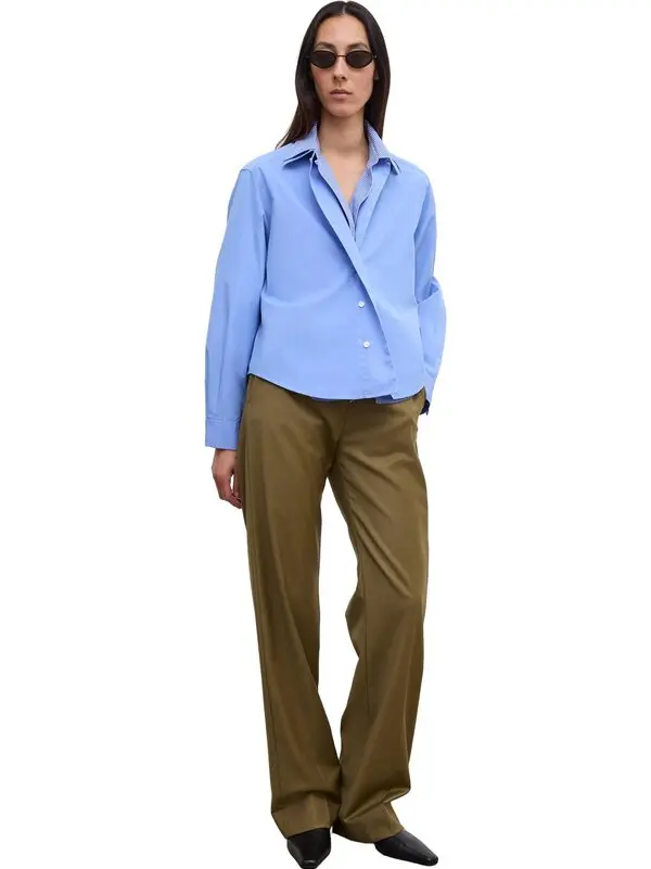 HOUSE OF DAGMAR Cropped Shirt - Mid Blue