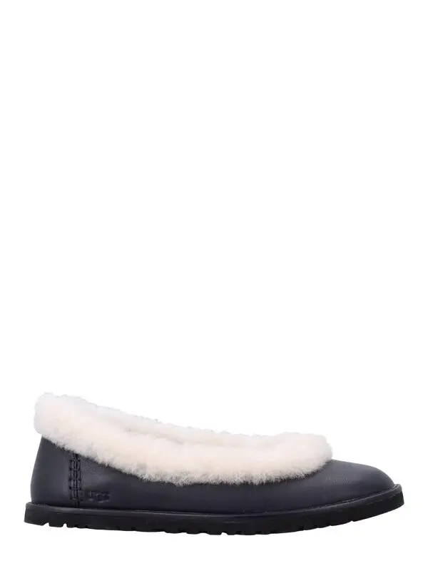 UGG Zora Leather Ballerina Flats With Sheepskin & Sugarcane Eva Outsole - Nero