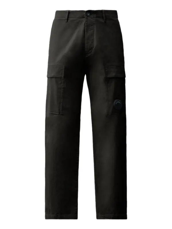 C.P. COMPANY Garment-dyed Regular-fit Utility Trousers With Button-and-zip Closure, Cargo And Welt Pockets - Nero