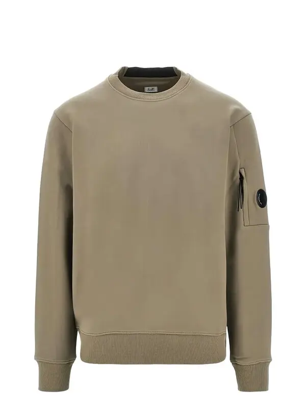 C.P. COMPANY Cotton Ribbed Crewneck Sweater With Back Embroidered Logo And Lens Pocket - Verde