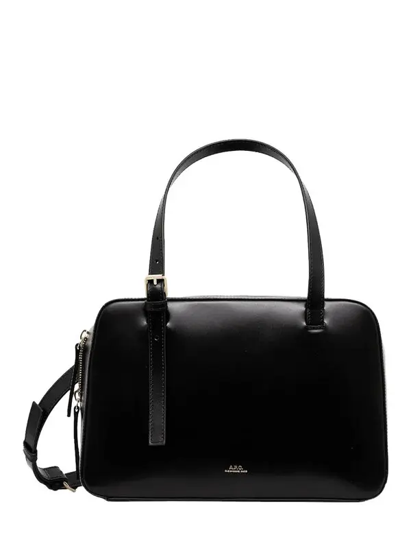 A.p.c. Mini Smooth Leather Handbag With Adjustable Crossbody Strap And Gold Logo - Nero