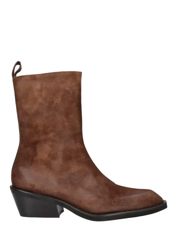 POEVE Suede Western Ankle Boots - Brown