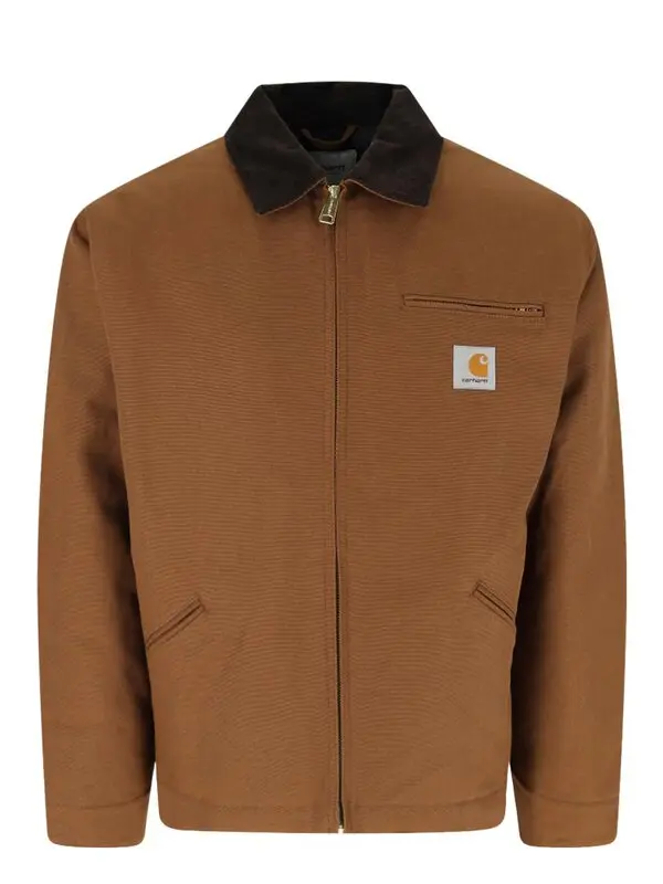Carhartt Work In Progress Canvas Zip Jacket With Corduroy Collar - Brown