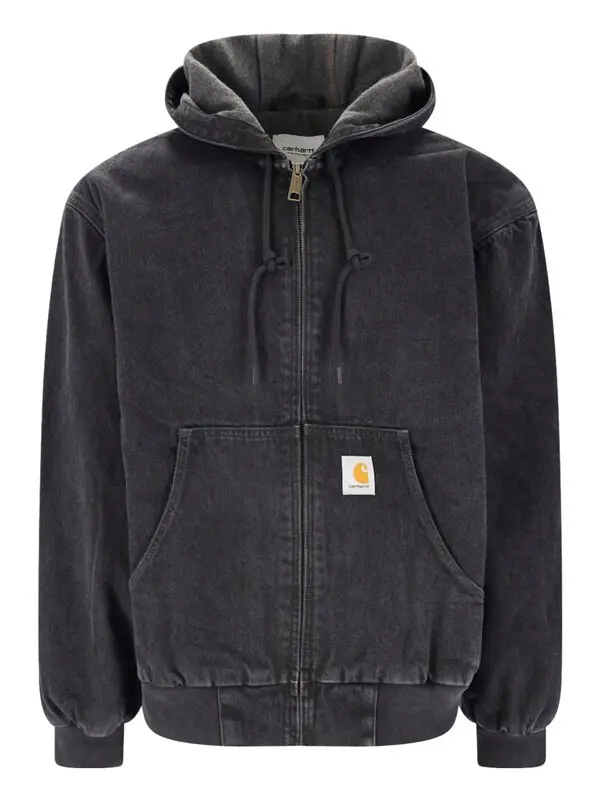 Carhartt Work In Progress Washed Zip-up Hooded Jacket - Black