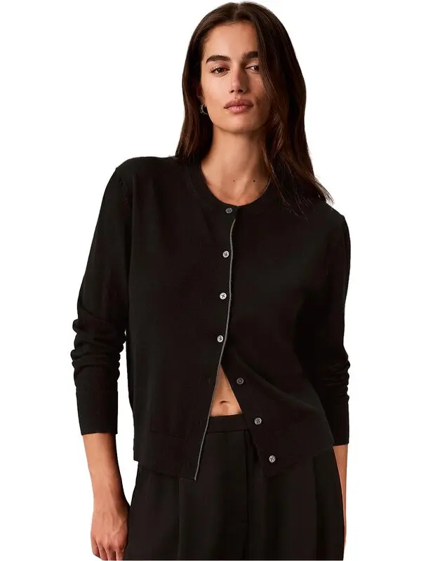Calvin Klein Merino Wool Blend Cardigan - Black