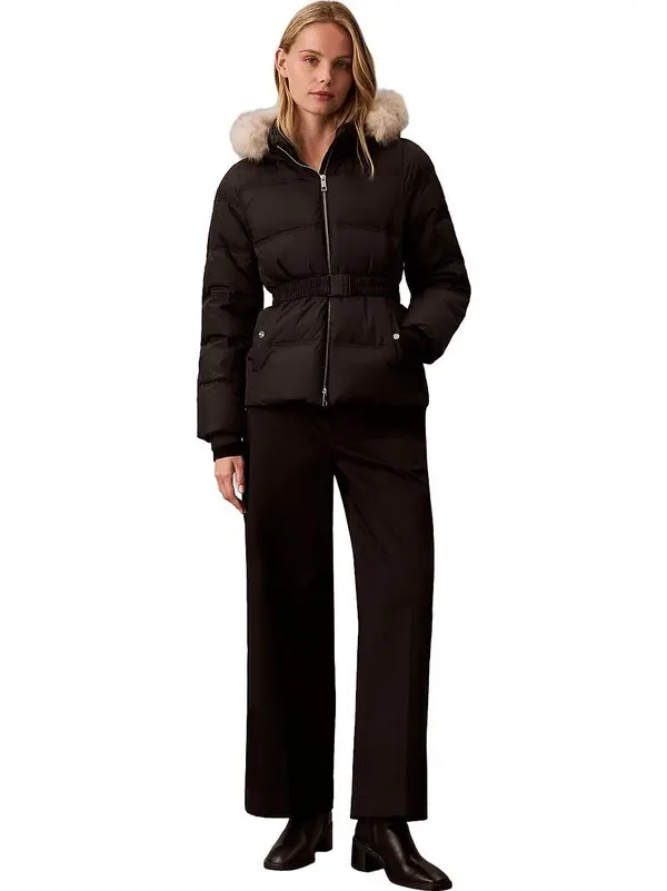Calvin Klein Matte Belted Short Puffer Jacket - Black
