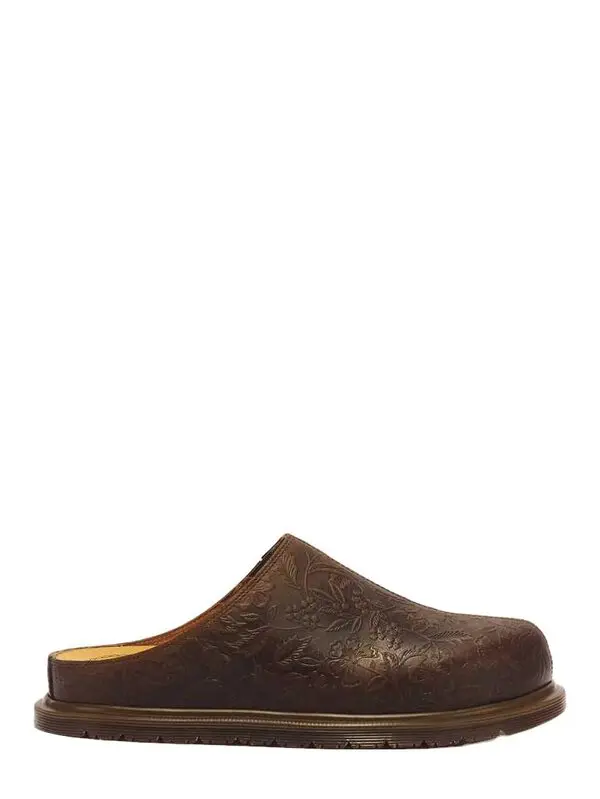 Dr. Martens San Floral Emboss Crazy Horse Leather Mules - Brown