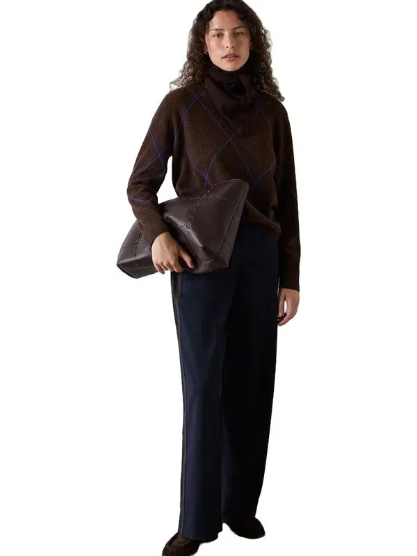 Whistles Wool Contrast Diamond Knit Jumper - Brwn/multi