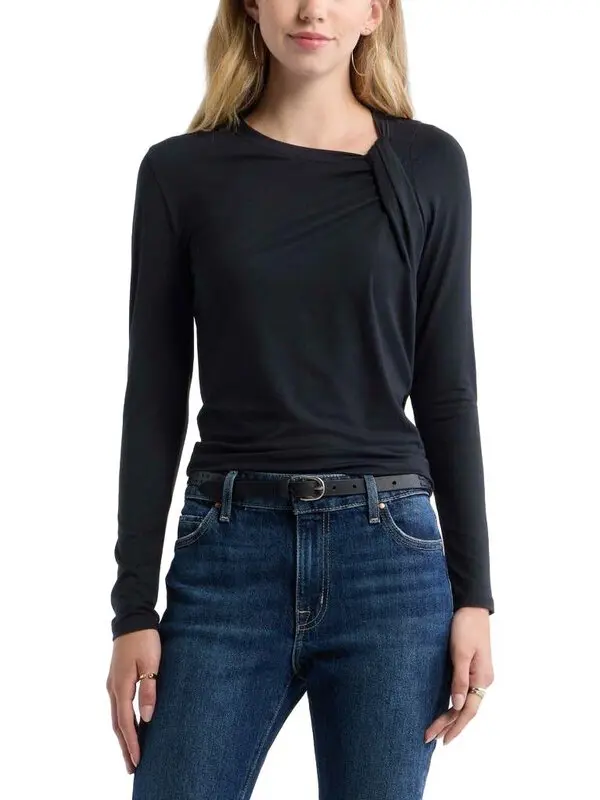 Treasure & Bond Twist Neck Long Sleeve Top - Black
