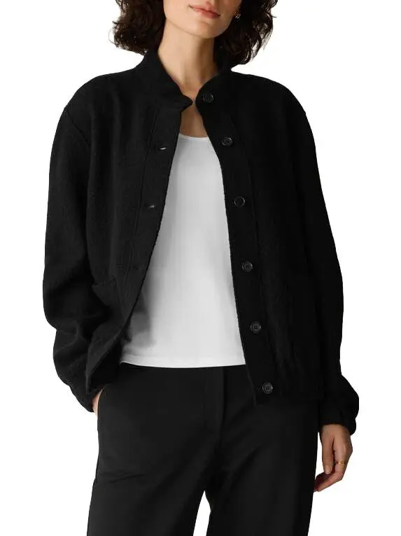 Eileen Fisher Stand Collar Wool Jacket - Black