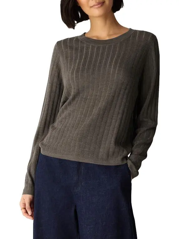 Eileen Fisher Ribbed Superfine Merino Wool Crewneck Sweater - Cobblestone