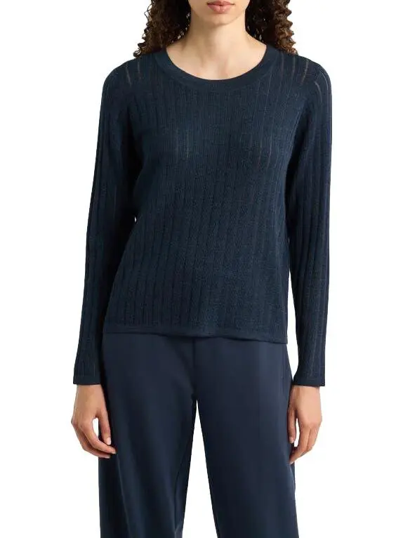 Eileen Fisher Ribbed Superfine Merino Wool Crewneck Sweater - Maritime