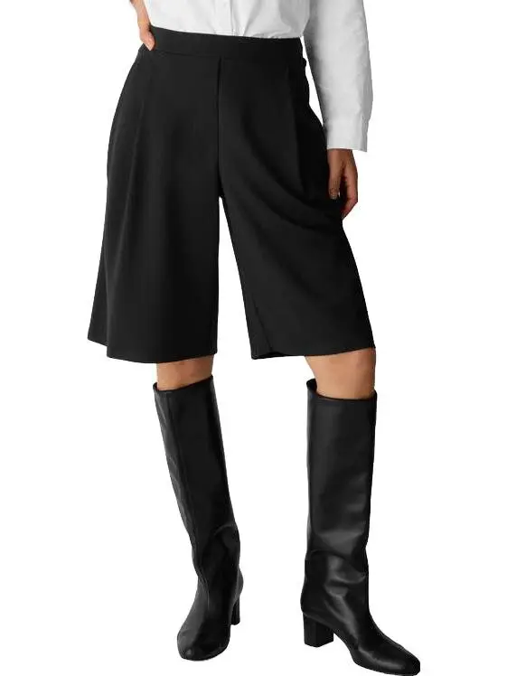 Eileen Fisher Pleated High Waist Wide Leg Shorts - Black