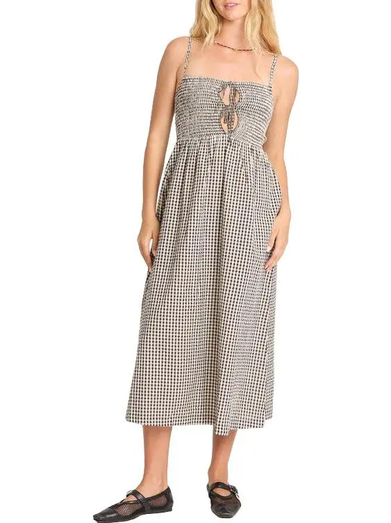 BILLABONG Beach Check Midi Dress - White/black