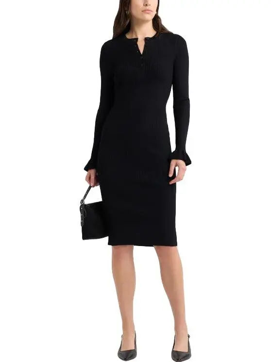 Caslon Striped Henley Sweater Dress - Black