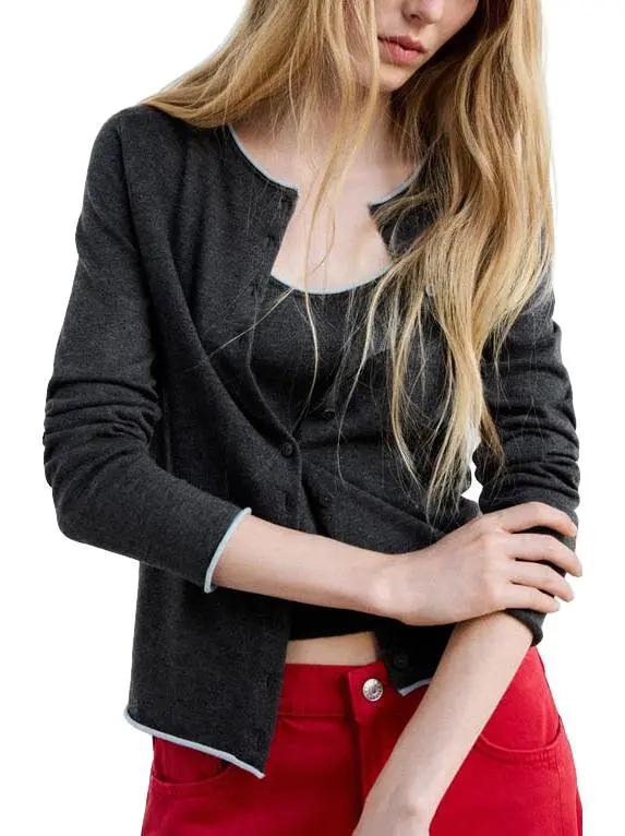 Mango Button Front Cardigan - Grey