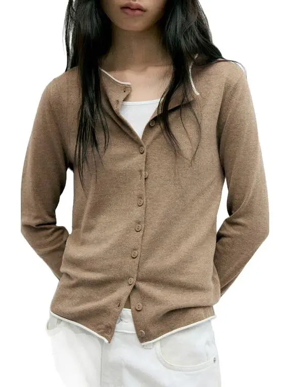 Mango Button Front Cardigan - Medium Brown