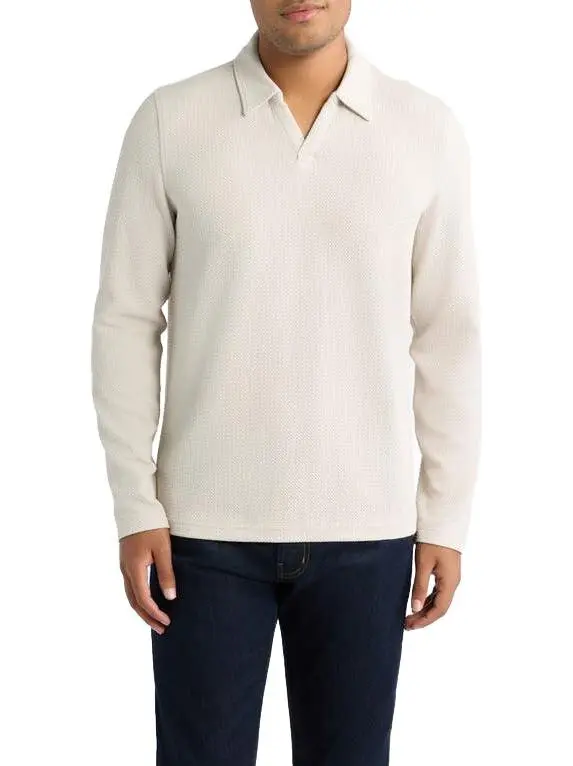 Johnston & Murphy Sedona Textured Long Sleeve Johnny Collar Polo - Stone