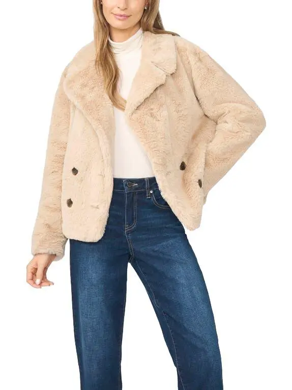 Halogen Double Breasted Faux Fur Peacoat - Stone
