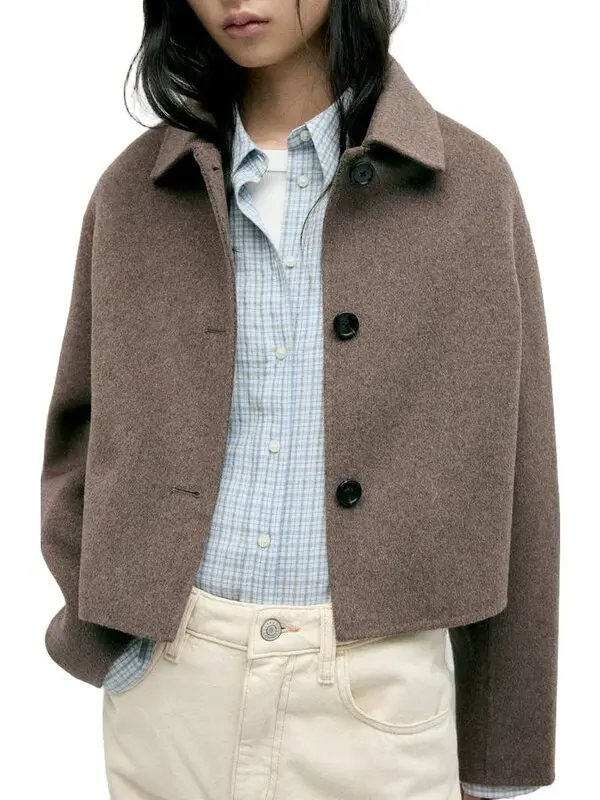 Mango Alex Wool Blend Crop Jacket - Medium Brown