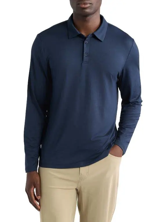 Zella Dynamic Long Sleeve Polo - Navy Eclipse Heather