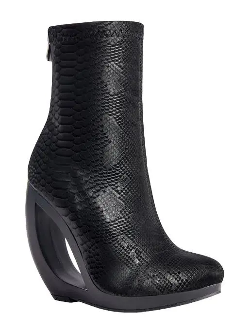 AZALEA WANG Rapture Faux Snakeskin Cutout Wedge Bootie - Black