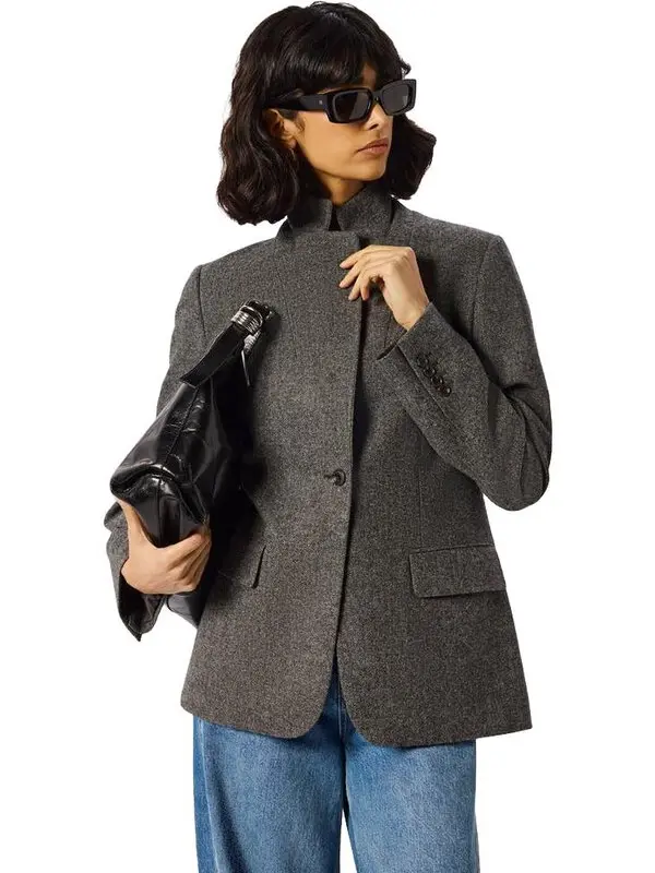 Whistles Herringbone Wool Blazer - Grey/multi