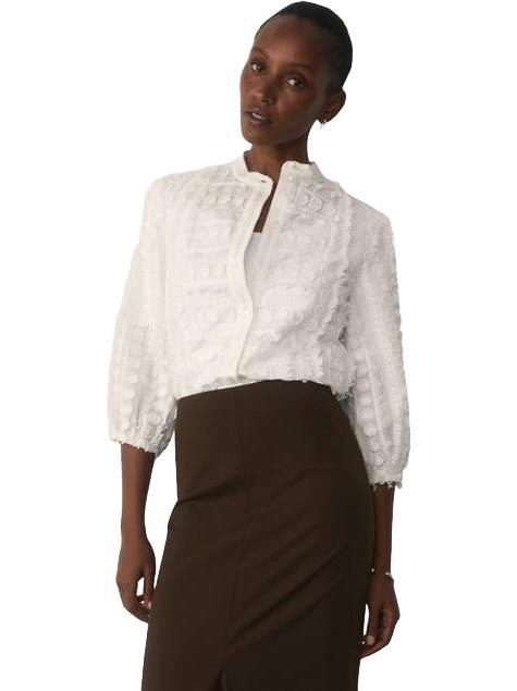 The Fold Nola Mandarin Collar Blouse - White