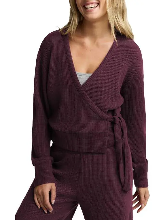 Beyond Yoga Rest Day Waffle Stitch Wrap Cardigan - Cabernet