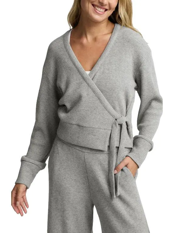Beyond Yoga Rest Day Waffle Stitch Wrap Cardigan - Heather Gray