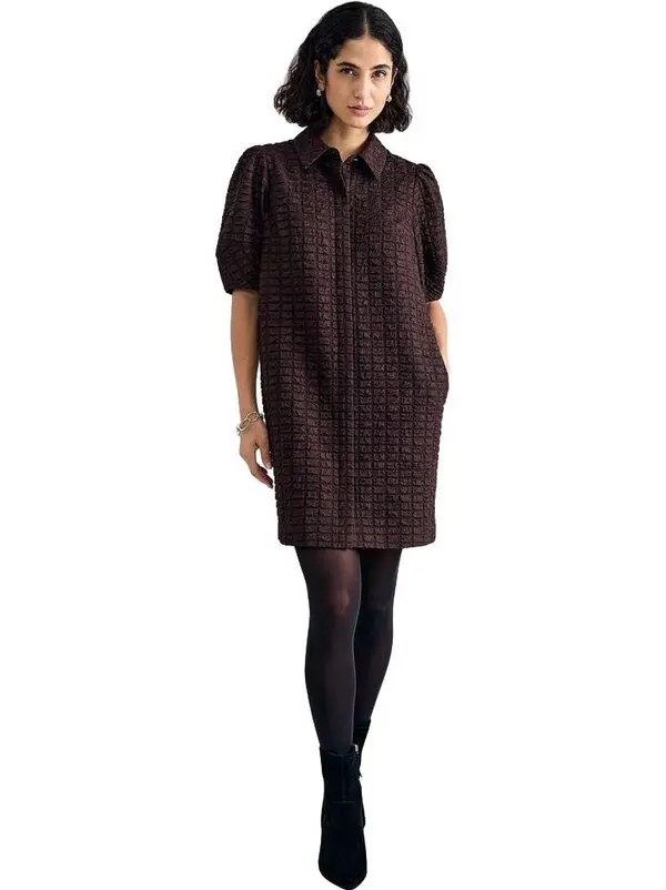 PHASE EIGHT Yasmine Textured Mini Shirt Dress - Brown