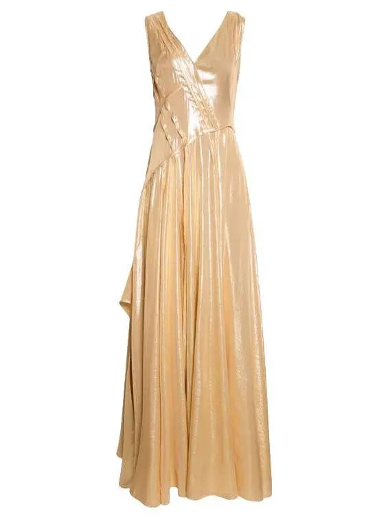Akris Asymmetric Silk Georgette Lamé Gown - Gold