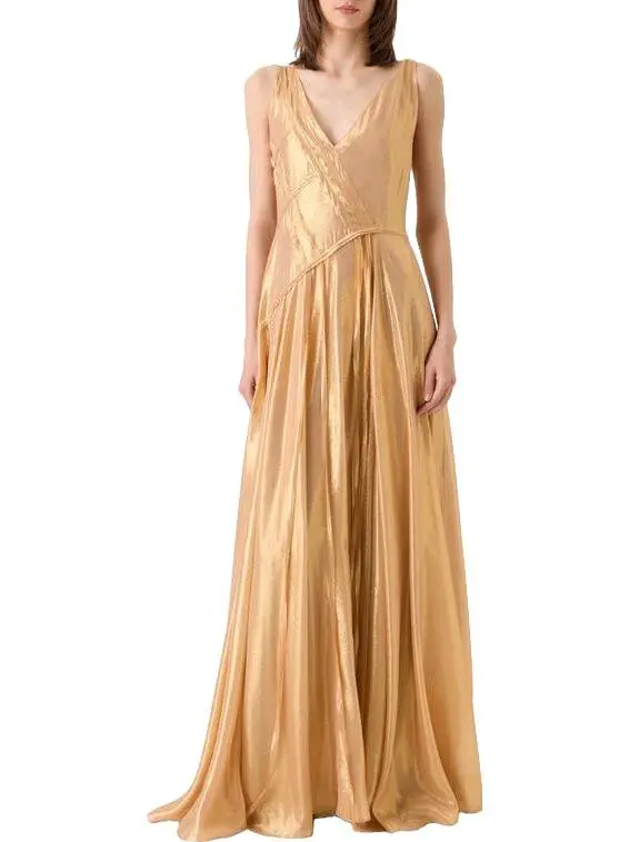Akris Asymmetric Silk Georgette Lamé Gown - Gold