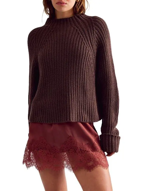 Free People Low Tide Mock Neck Sweater - Chocolate